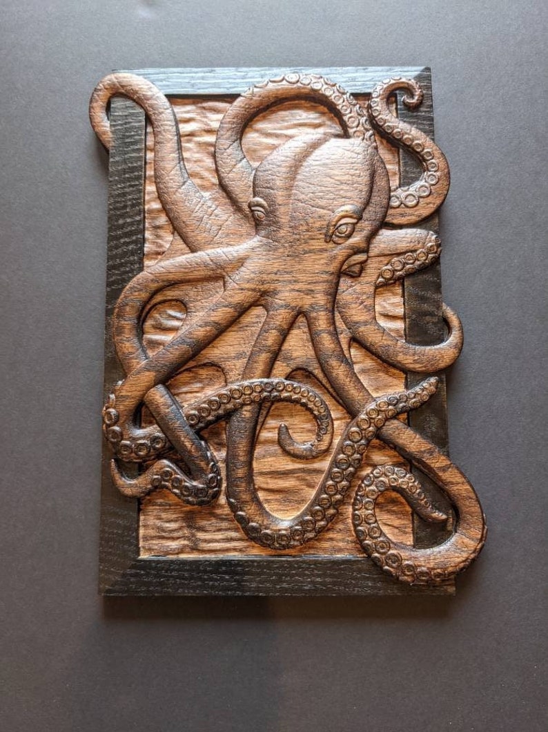 Octopus Carving Release the Kraken Wood Carving Octopus Decor Wall ...