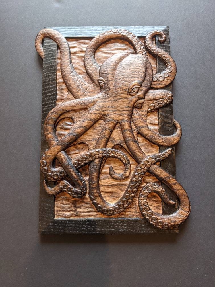 Octopus Carving Release the Kraken Wood Carving Octopus Decor Wall ...