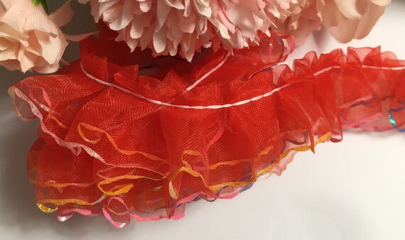 1 Inch Wide Red Organza Ruffled Lace Price per Yard - Etsy