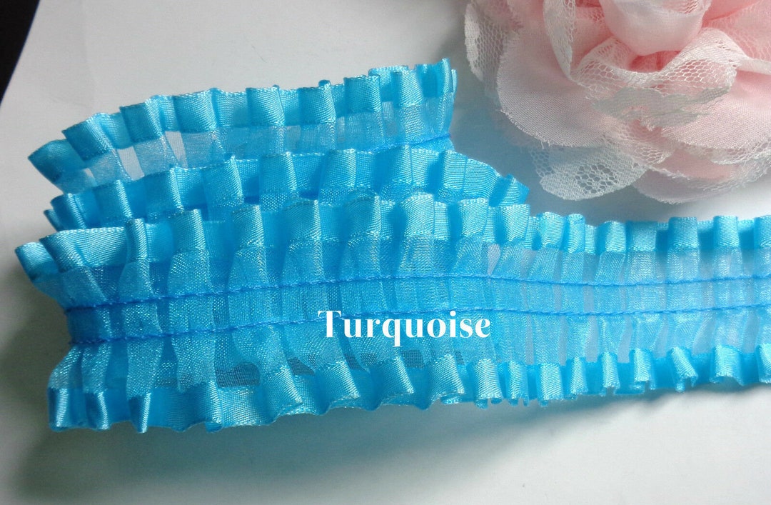 1 1/2 Inch Wide Satin Edge Ruffle Lace Trim Turquoise Color Select ...