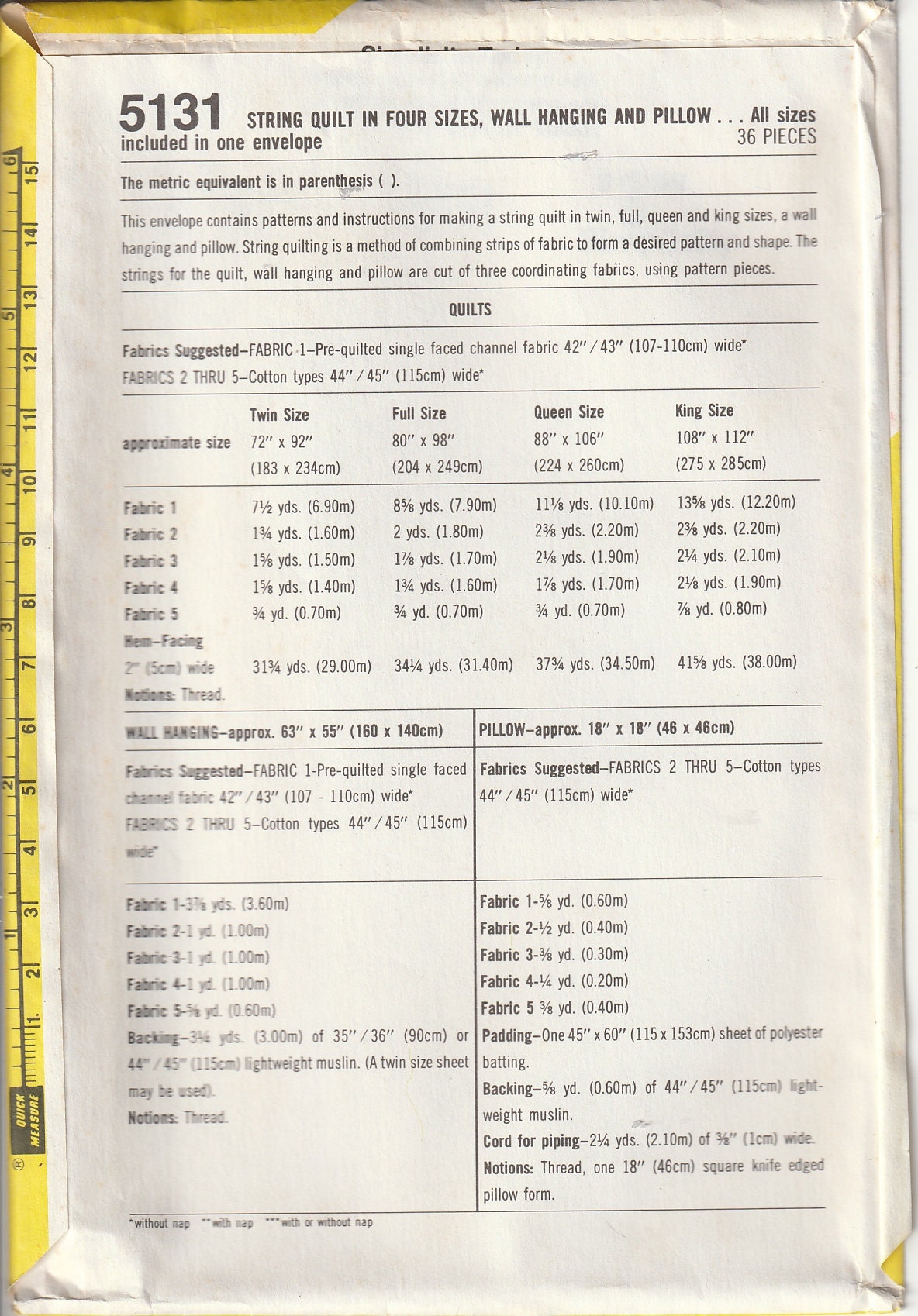 Vintage 80's Simplicity 5181 String Quilt Twin Full - Etsy