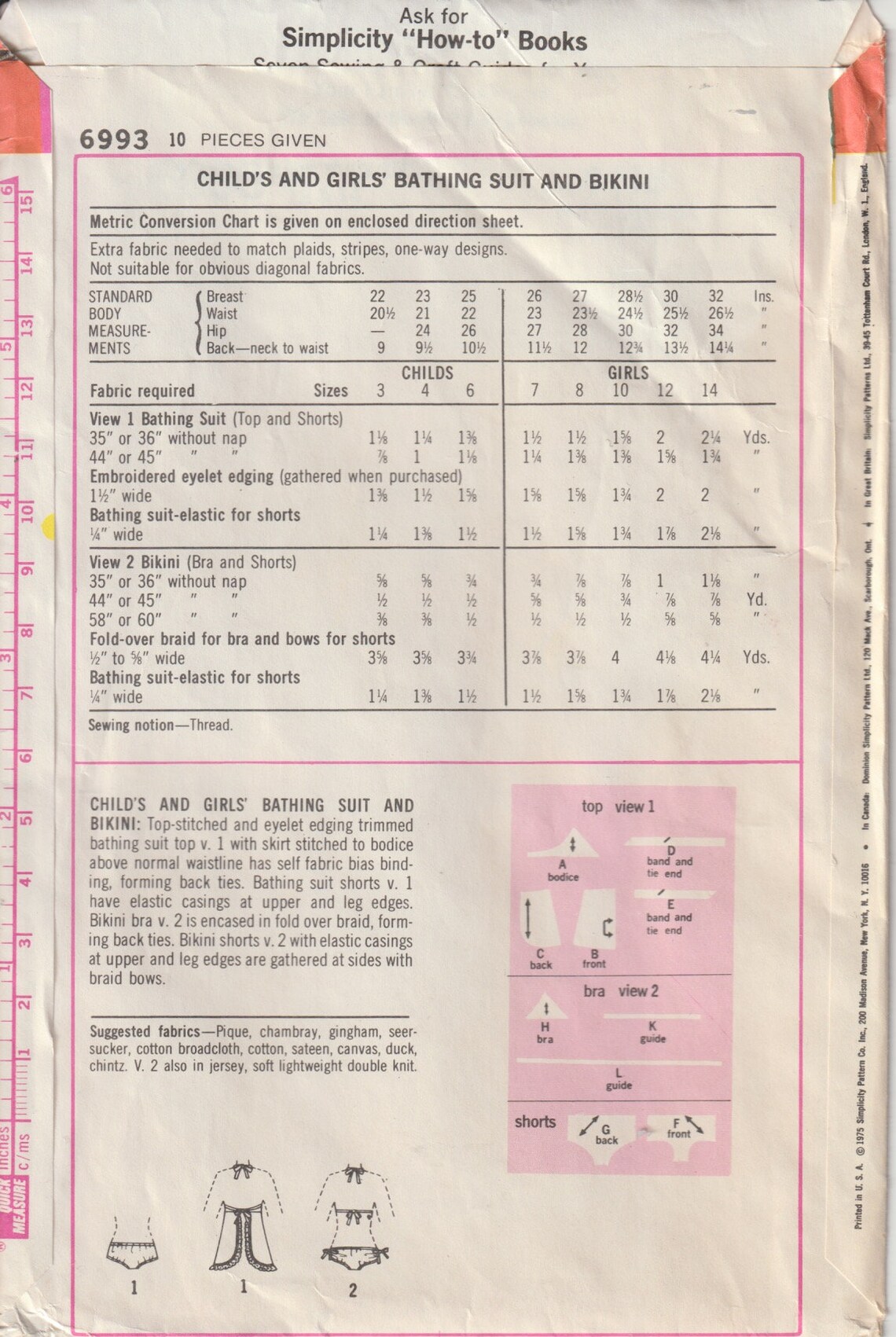 Simplicity 6993 Girls Bathing Suit and Bikini Halter Style Top Vintage ...