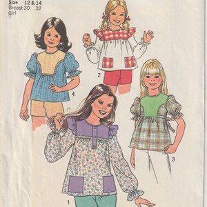 Vtg 70's Girls Tops Back Slit Opening Tie Ends Gathered Sleeves Self ...