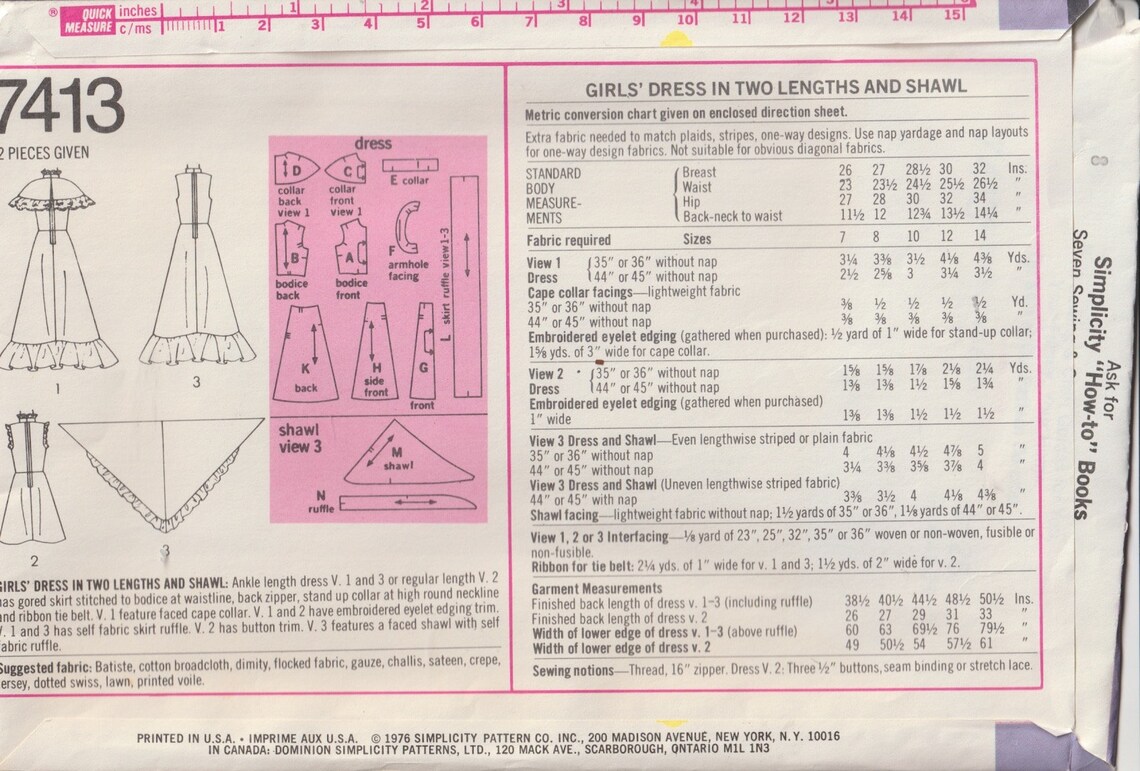 Vintage 70's Simplicity 7413 Tween Girls Dress, Knee Length, Maxi Ankle ...
