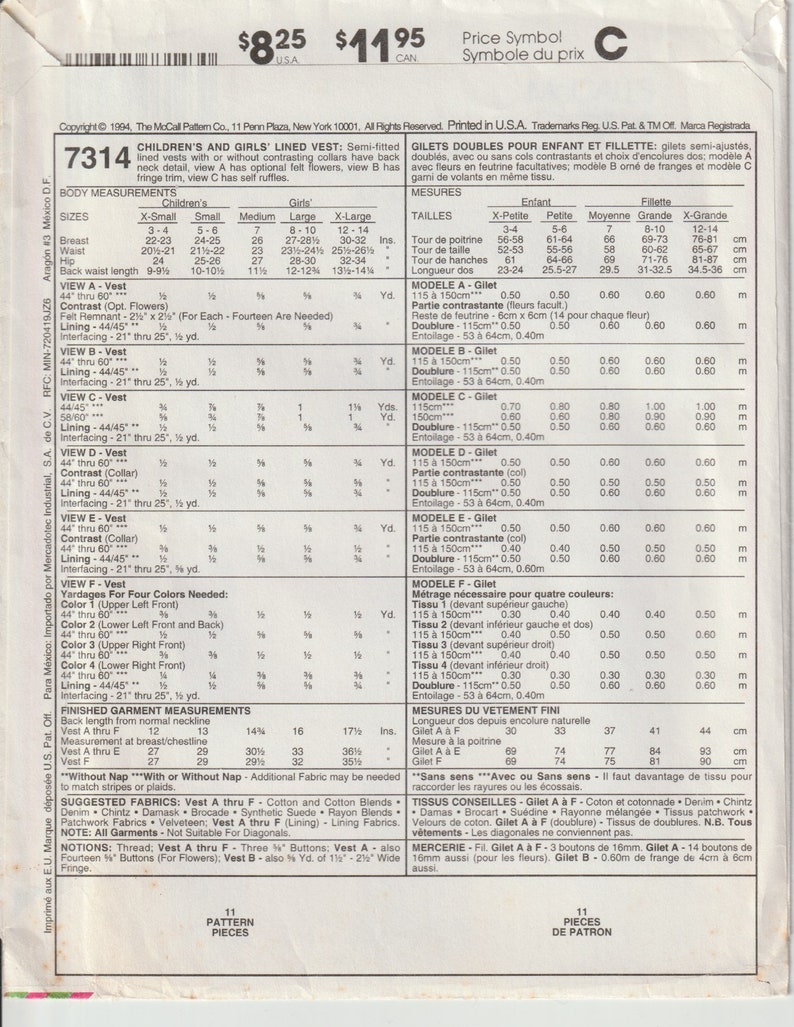 Girls Lined Vest Semi-fitted Contrasting Collars 8 Great Looks Easy Mccall's 7787 Sewing Pattern ...