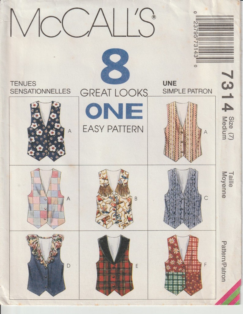 Girls Lined Vest Semi-fitted Contrasting Collars 8 Great Looks Easy Mccall's 7787 Sewing Pattern ...