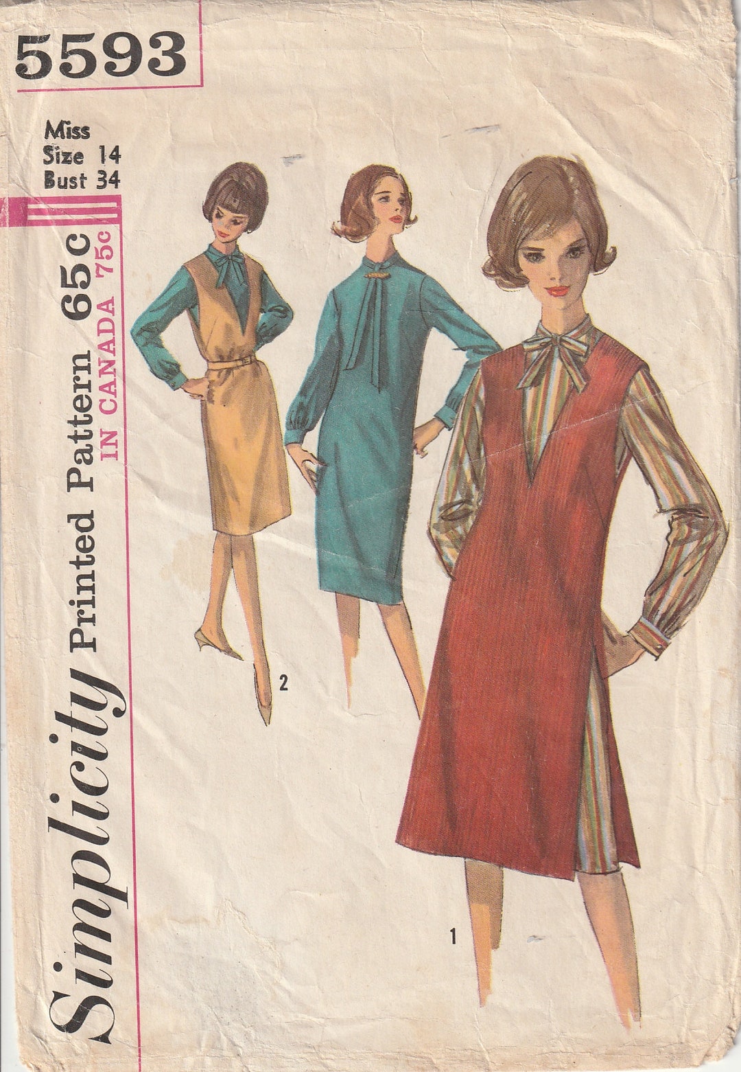 Vtg 60's Simplicity 5593 Misses One Piece Dress and Jumper - Etsy