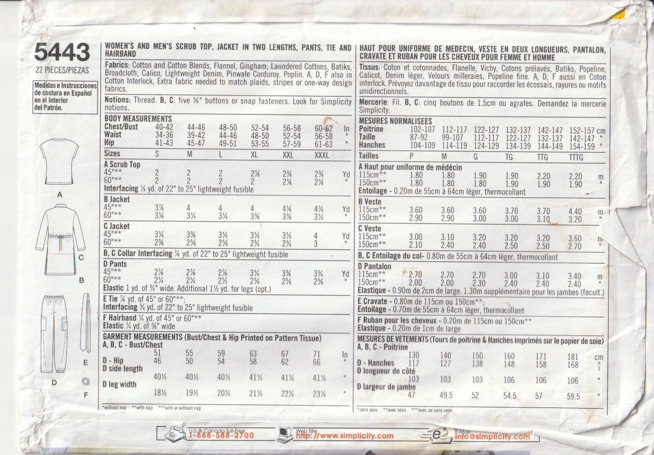 Simplicity 5443 Unisex Scub Top Pants With Cargo Pockets Lab Dr Coat ...