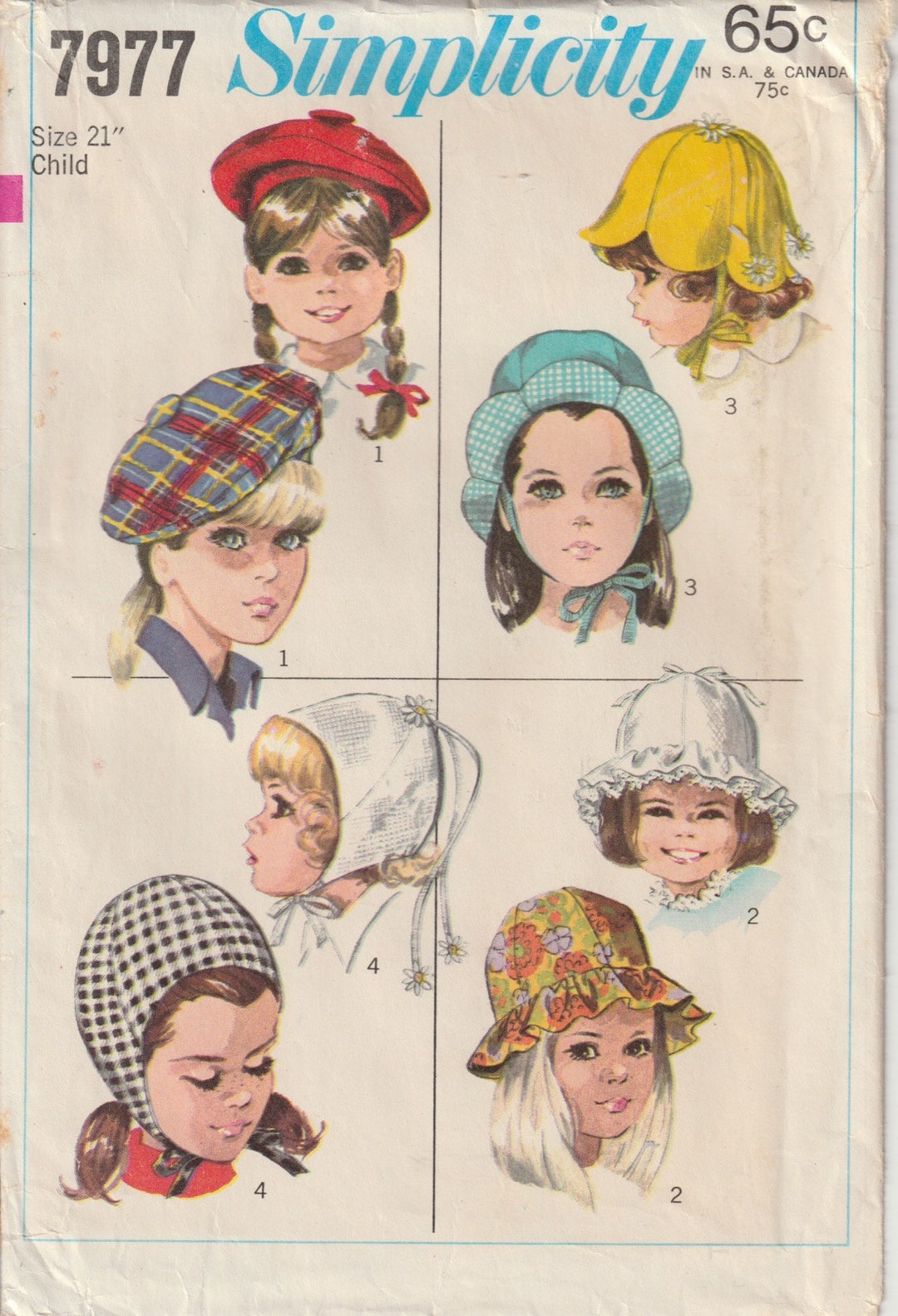 Vintage 60's Simplicity 7977 Child's Girls Set of Hats Beret Petal ...
