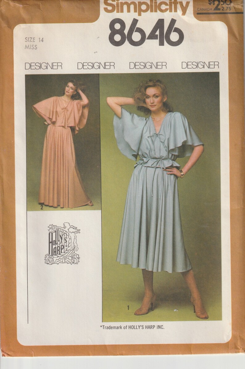 Vintage 1978 Simplicity 8646 Holly Harp Sewing Pattern, Pullover Two Piece Dress, Cocktail or ...