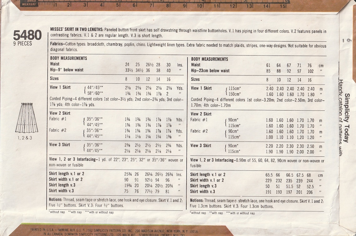 Vtg 80's Simplicity 5480 Misses Skirts in Two Lengths - Etsy