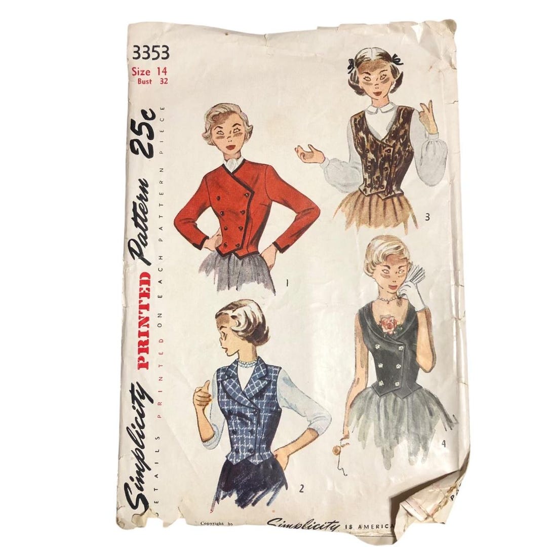 1950s Weskit & Jacket Sewing Pattern: Simplicity 3353, Bust 32" - Etsy