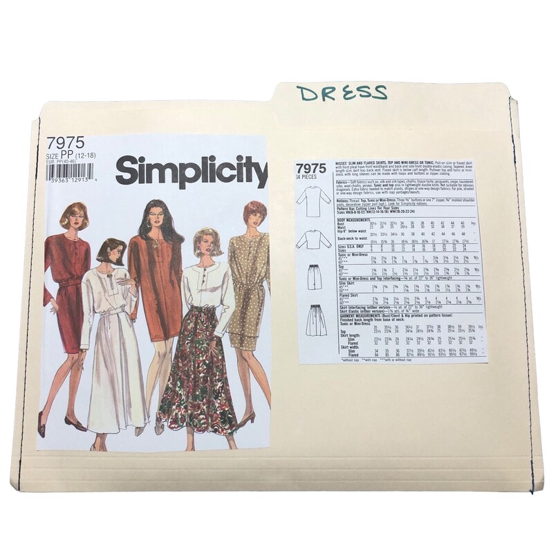 Simplicity 7975 Misses Slim and Flared Skirts, Top and Mini-dress or ...