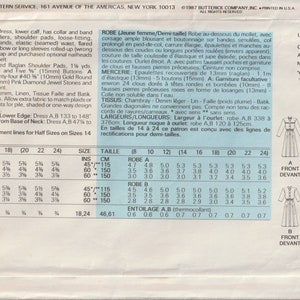 1980's Misses Dress Blouson Bodice Flared Skirt Midi Mid Calf Length Side Pockets Butterick 5587 ...
