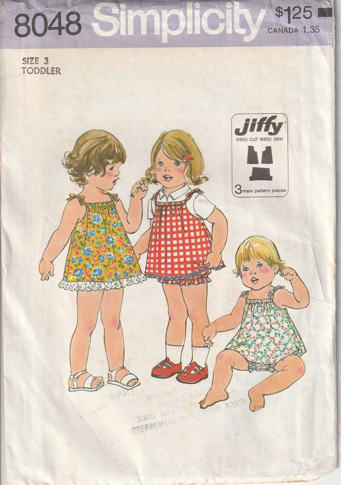 Vtg 70's Simplicity 8048 Girls Toddlers Jiffy Dress Jumper Sundress ...
