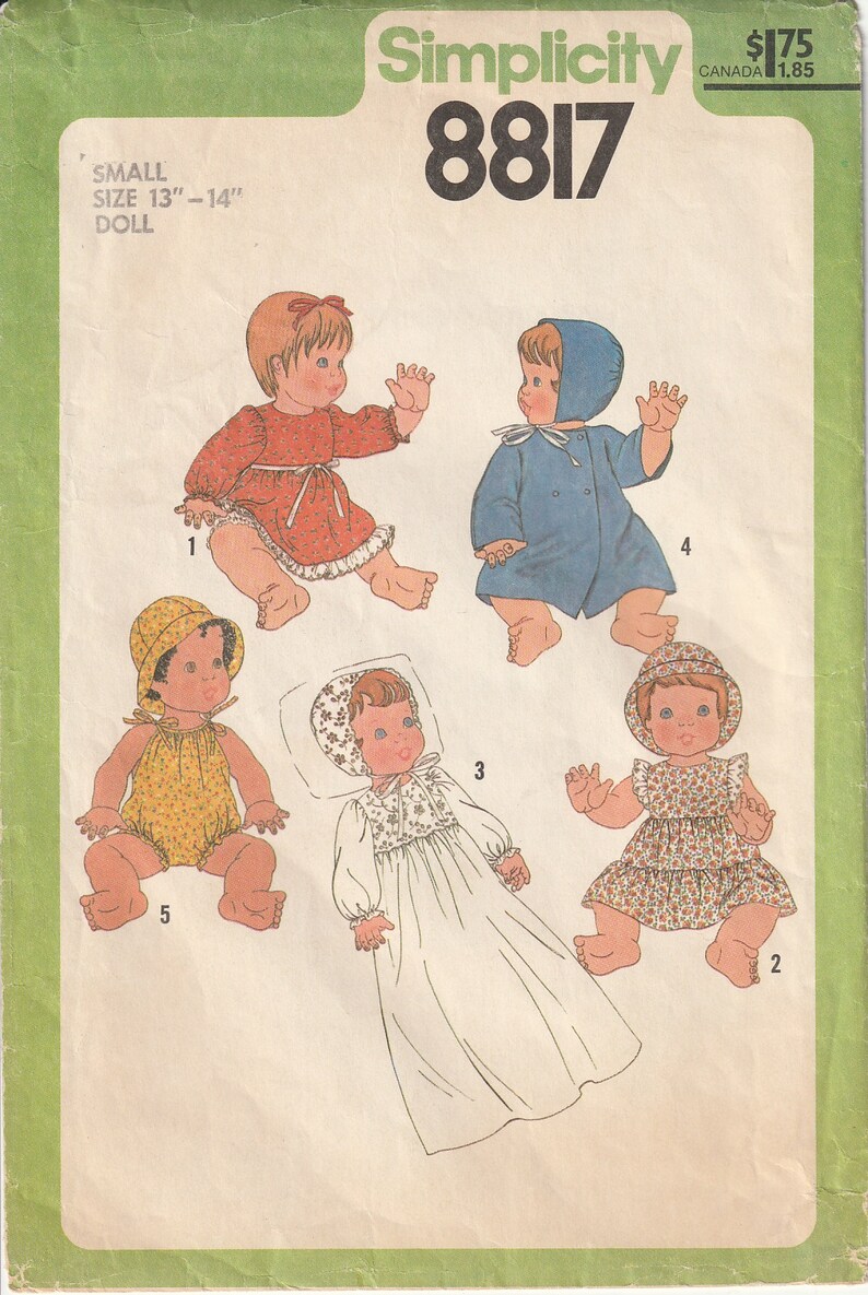 Vtg 70's Simplicity 8817 Baby Doll Wardrobe Pattern Dress Sunsuit Hat ...