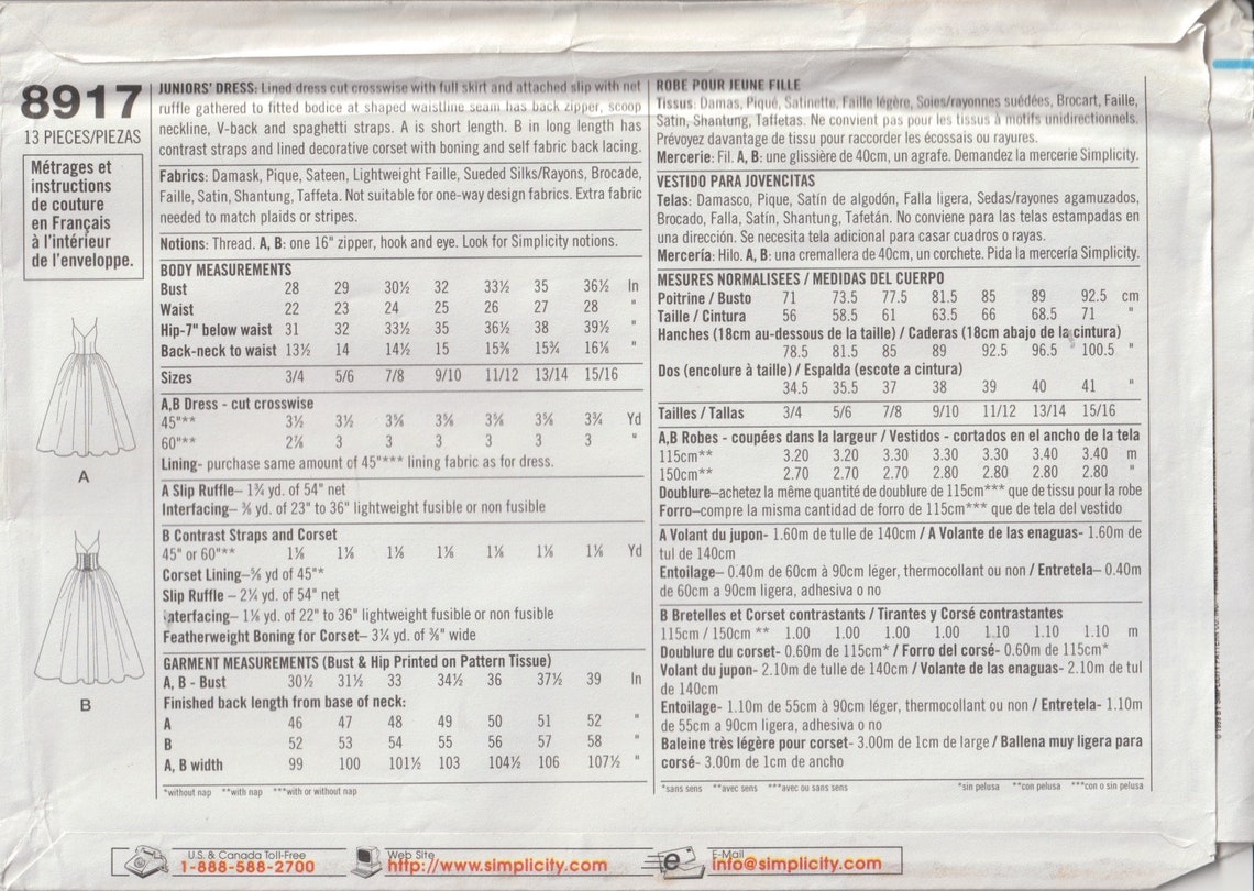 Vintage 90's Simplicity 8917 Jessica Mcclintock Junior Girl Teen Lined ...