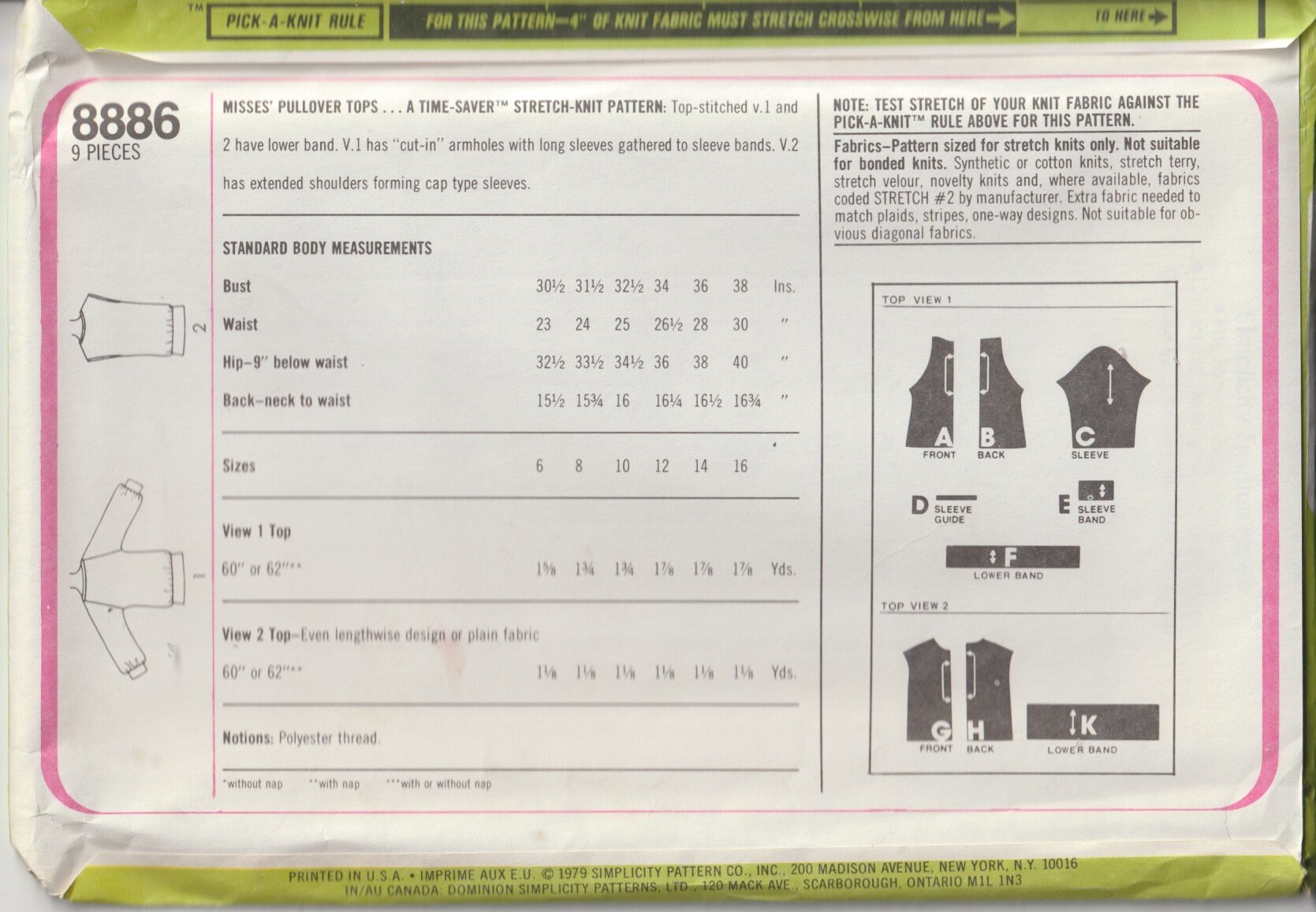 Simplicity 8886 Misses Pullover Tops for Stretch Knit Only Time Saver ...