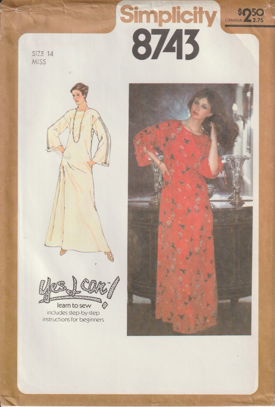 Simplicity 8743 1970s Misses Easy Caftan Pattern Drop Shoulder Womens ...