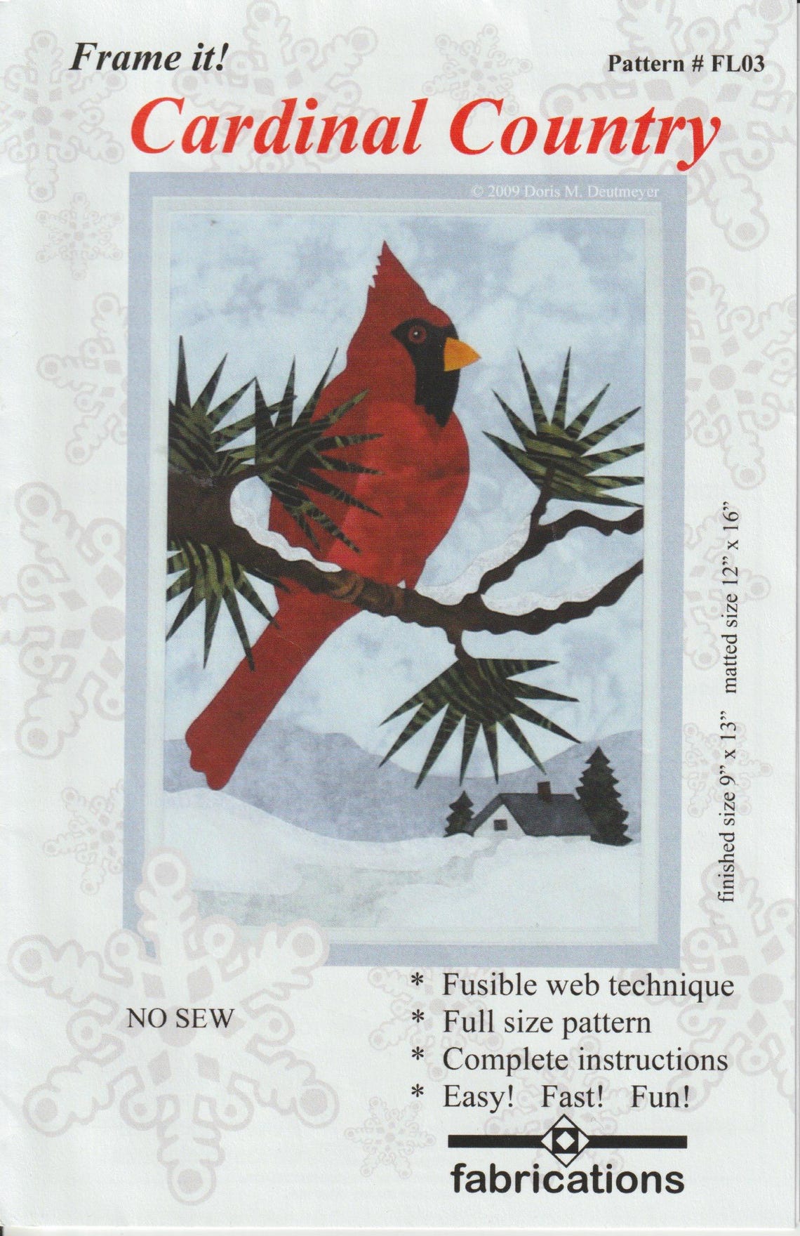 Cardinal Country No Sew Fusible Pattern 9 X 13 Christmas Bird - Etsy