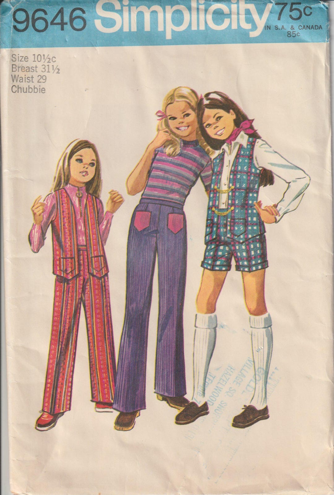 Simplicity 9646 Girls Chubbies Pants Shorts and Vest Size 10 1/2 Sewing ...