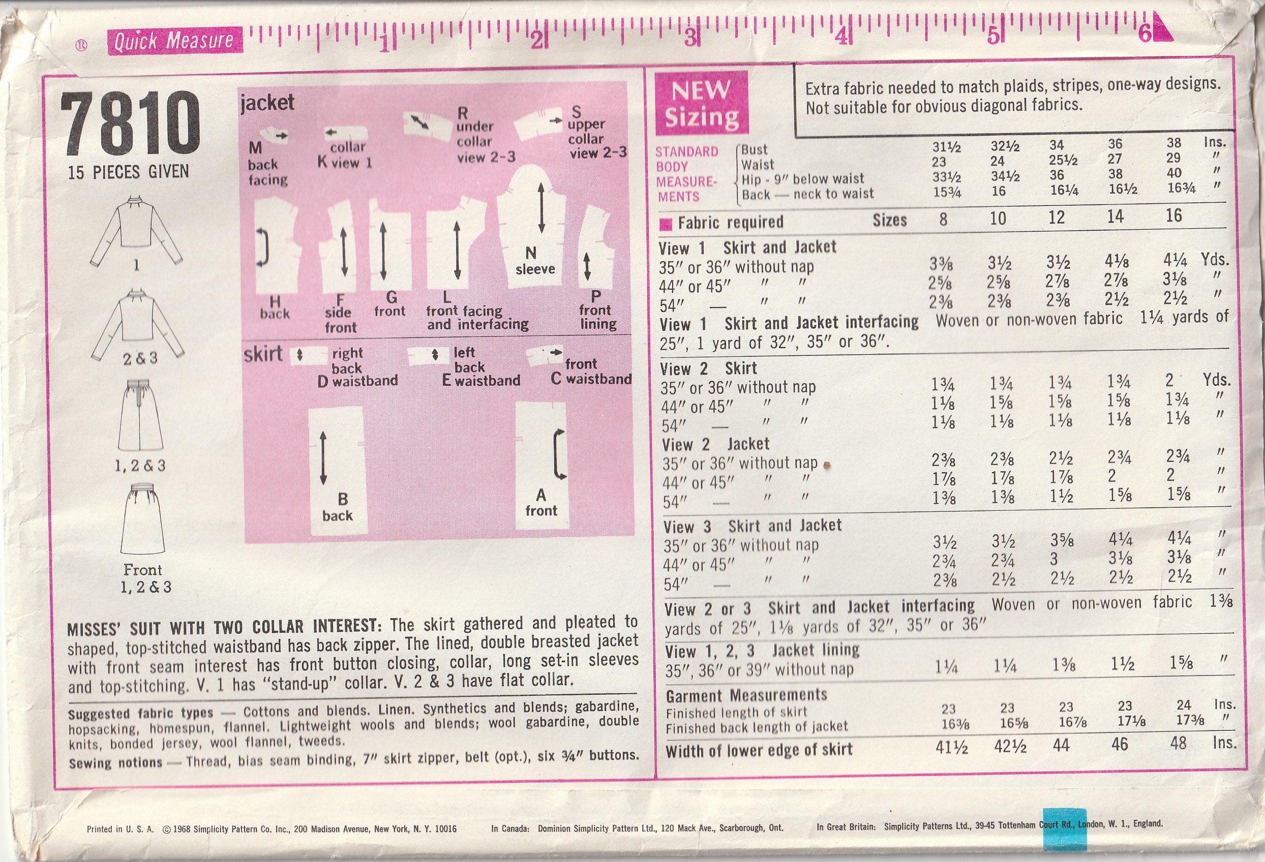 Vtg 1960s Simplicity 7810 Misses Skirt Double Breasted Jacket - Etsy