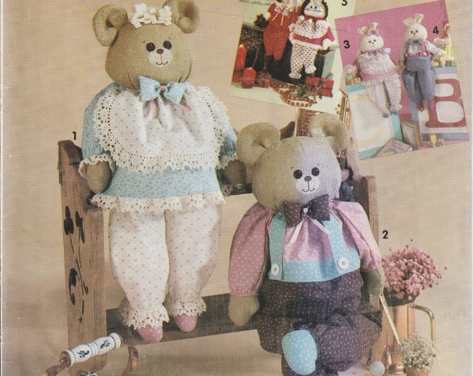 Teddy Bear Bunny Rabbits Dressed Dolls Shelf Sitters With Wood Block 24 ...