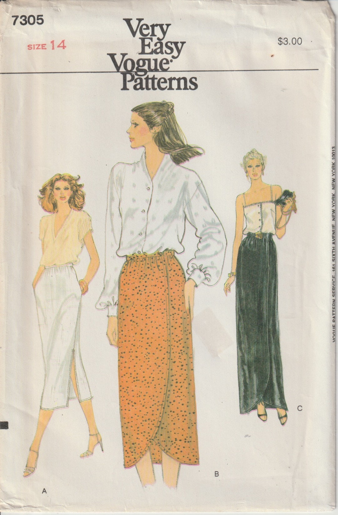 Vogue 7305 Misses' Front Wrap Straight Skirt Side Seam Pockets Tulip ...