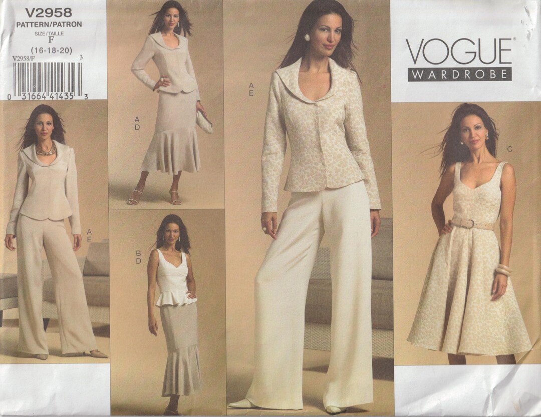 Vogue Wardrobe 2958 Misses Jacket Bustier Dress Skirt and Pants Sewing ...