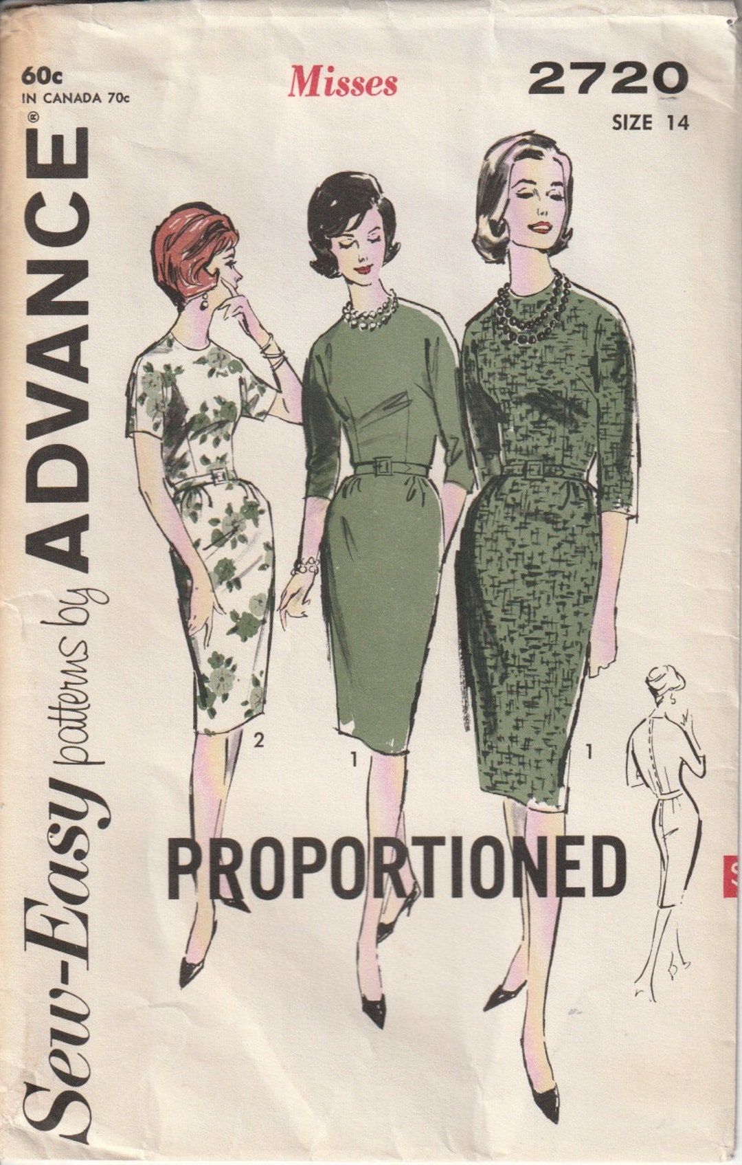 Advance 2720 Proportioned Slim Day Dress High Round Neckline Short or ...