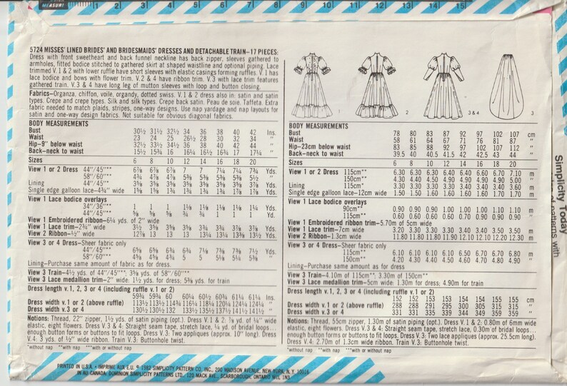 Simplicity 5724 Wedding Bridal Dress Back Funnel Neck Shaped Waistline ...