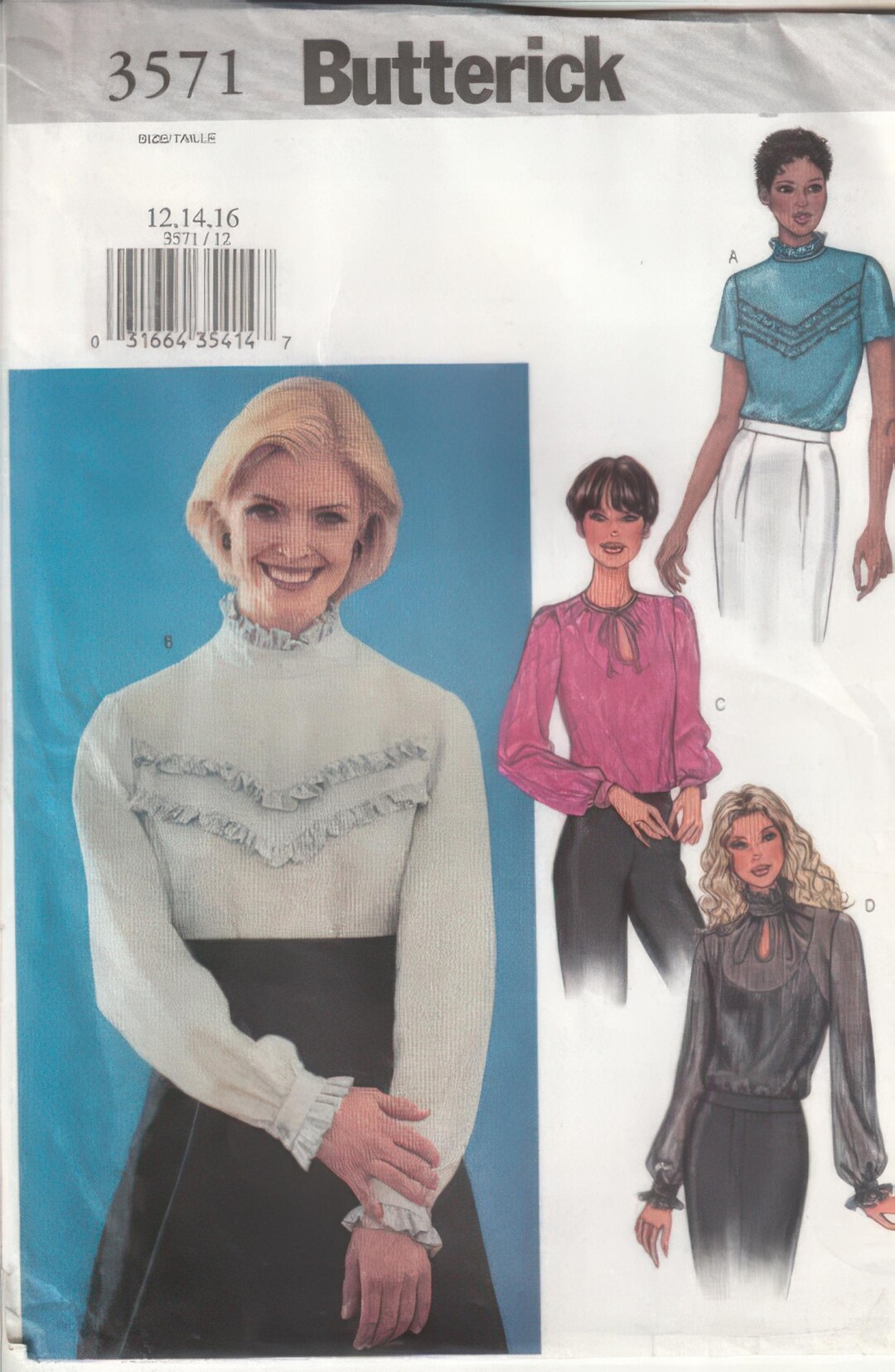 Misses Button Back Blouse With Self Fabric Ruffles Neck Binding ...