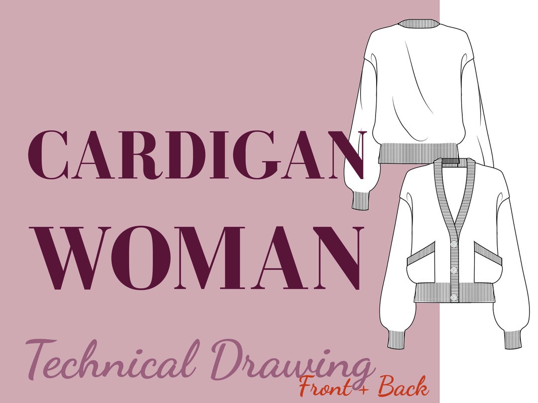 Fashion Flat Drawing / Technical Drawing CARDIGAN WOMAN - Etsy