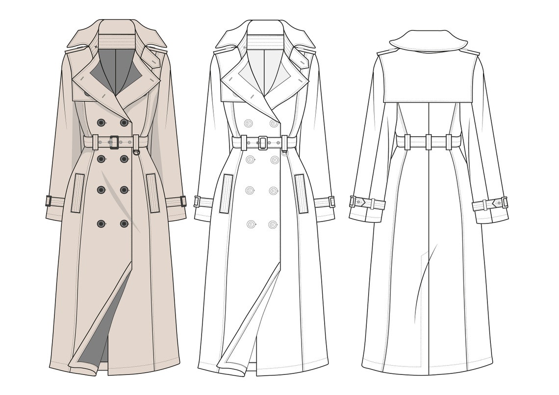 Flat Drawing / Technical Drawing Trench Coat Front&back | Etsy Canada