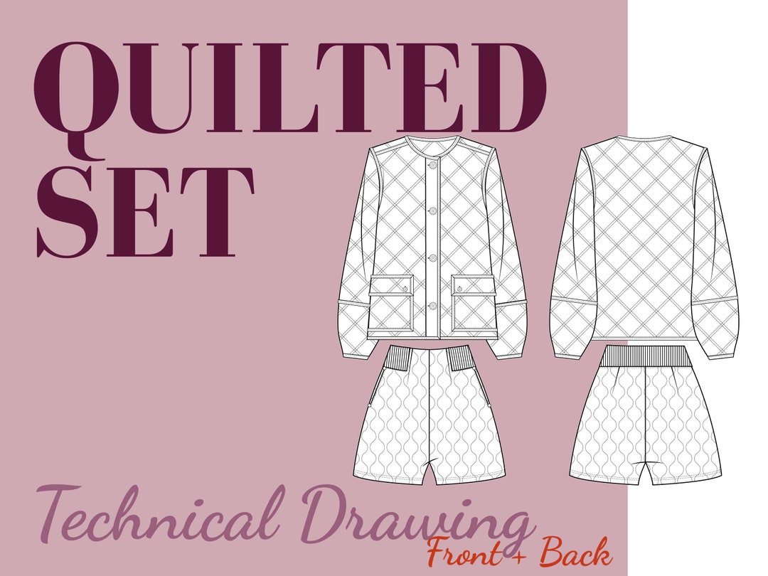 Fashion Flat Drawing / Technical Drawing WOMAN Co-ord SET QUILTED Front ...