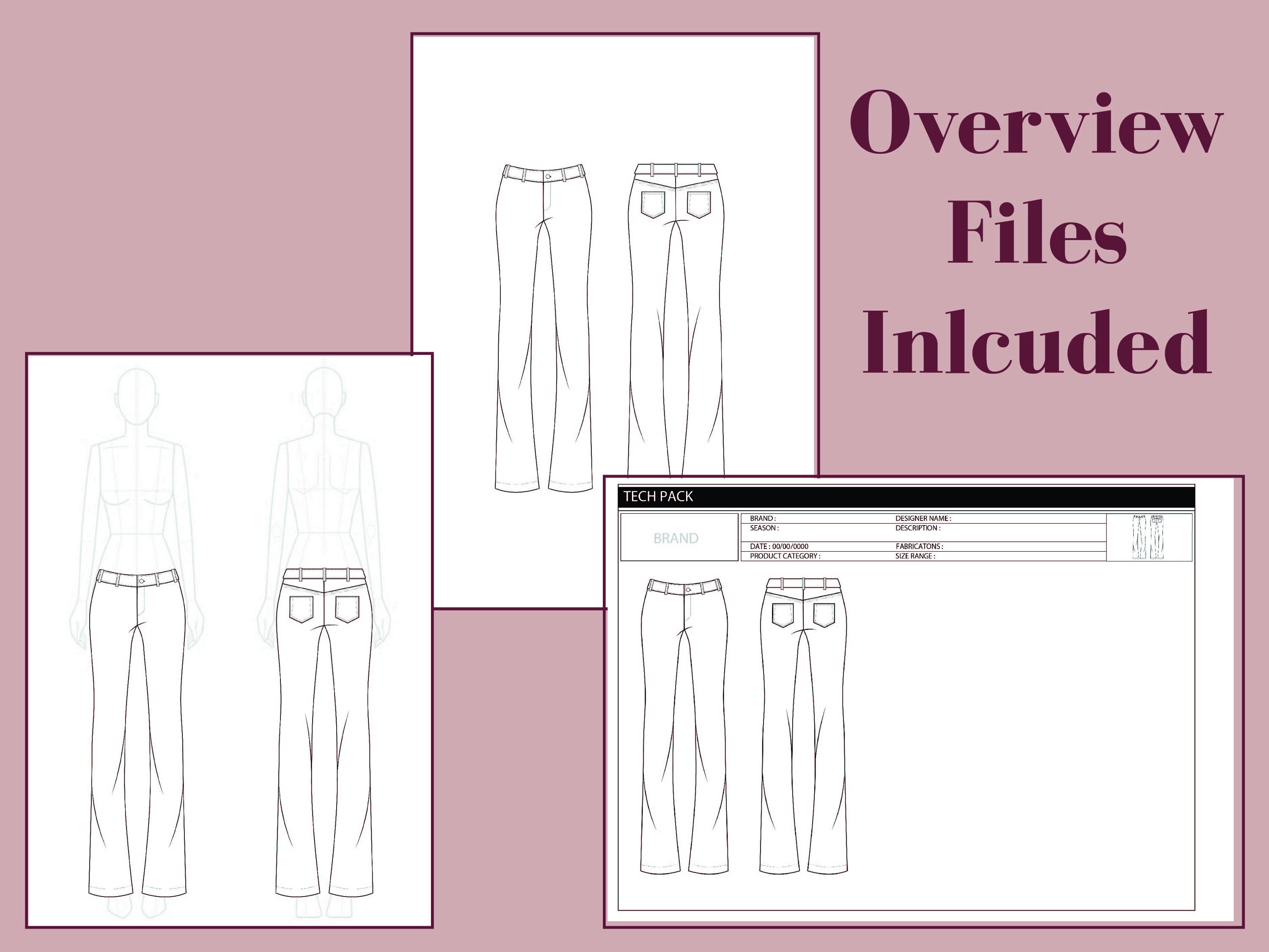 Fashion Flat Drawing / Technical Drawing LOW RISE JEANS Front&back Boot ...