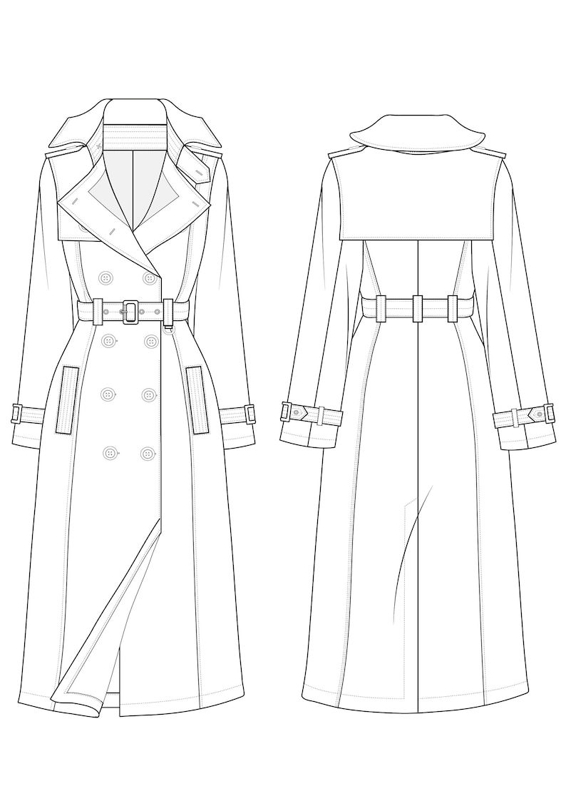 Flat Drawing / Technical Drawing Trench Coat Front&back - Etsy Canada
