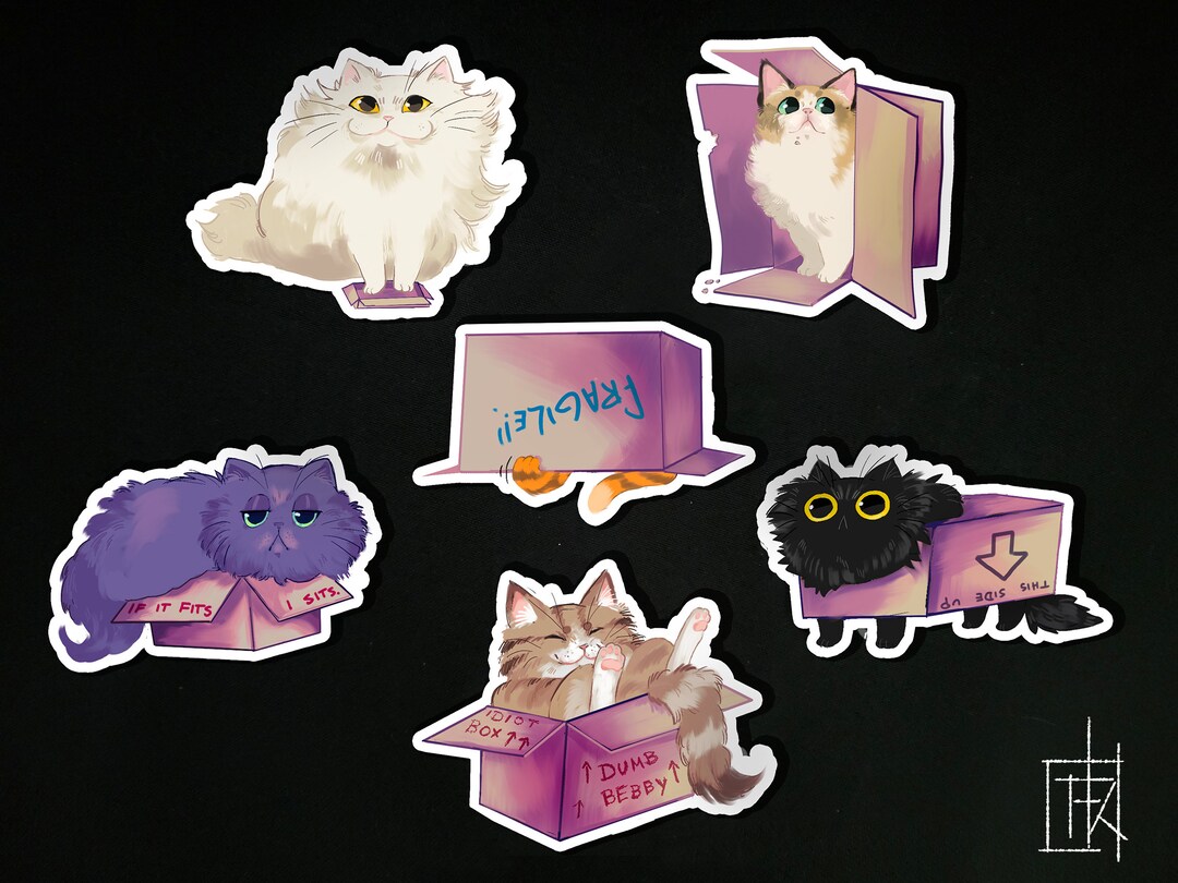 Cats in Boxes Sticker Set - Matte or Glitter Stickers - Etsy