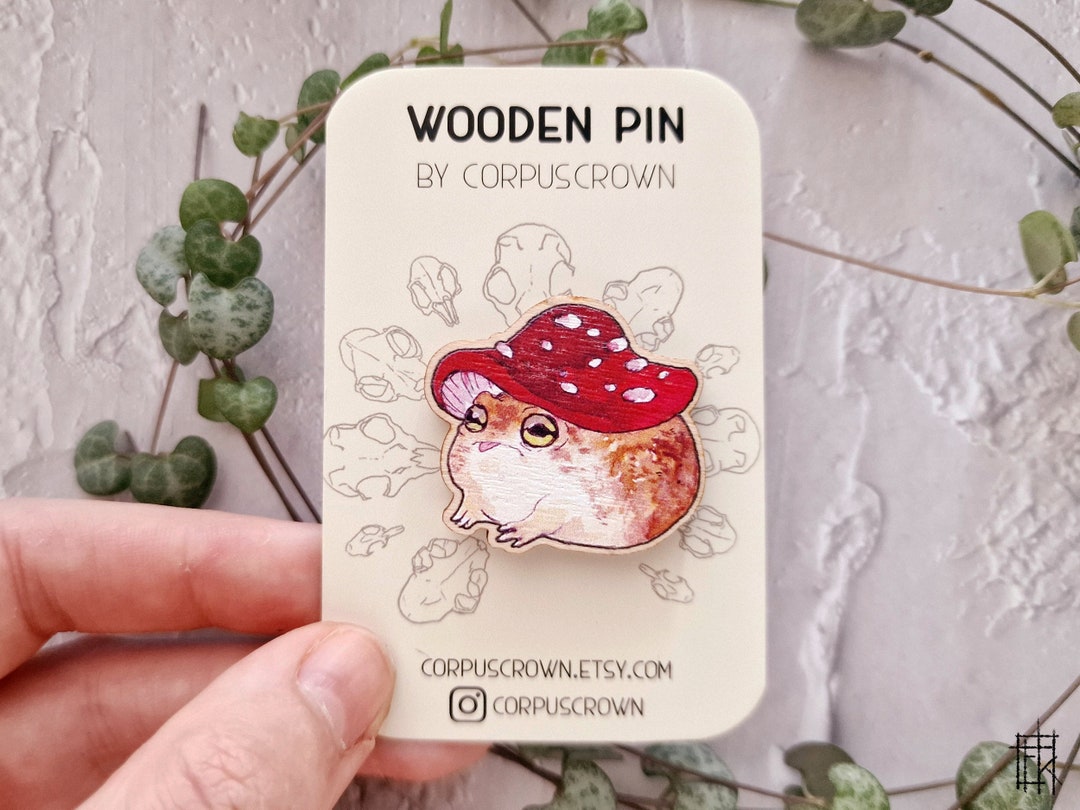 Toadstool Frog Pin - Wooden Pin - Etsy