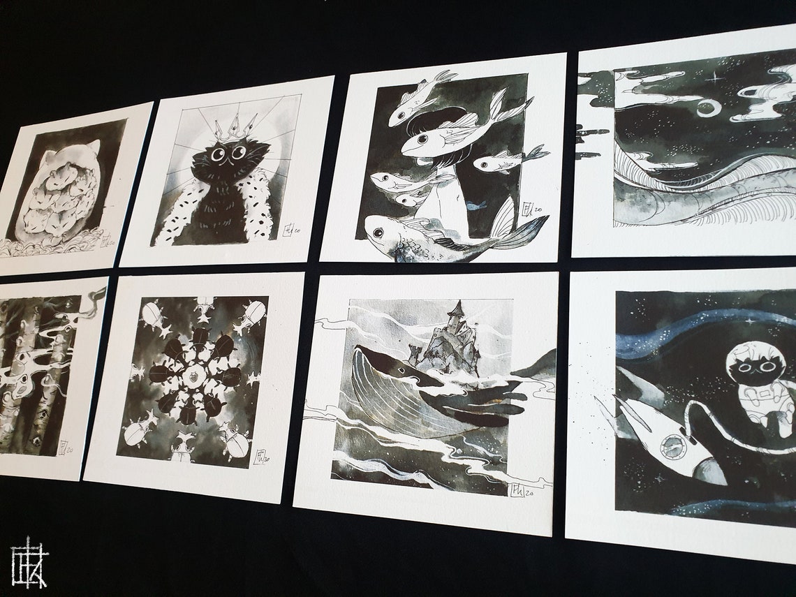 Watercolor Art Print Wisp in the Forest Ink in October | Etsy