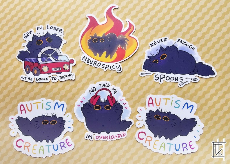 Autism Kitty Sticker Set - Matte or Glitter Stickers - Etsy