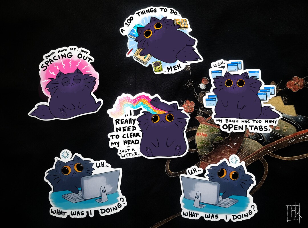 ADHD Kitty Sticker Set - Matte or Glitter Stickers - Etsy