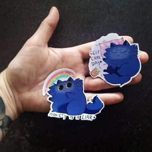 Anxiety Kitty Sticker Set - Matte or Glitter Stickers - Etsy
