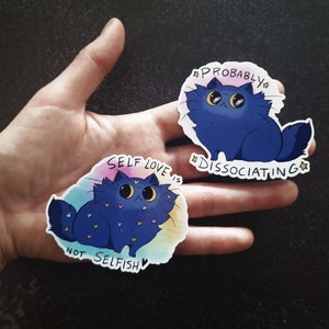 Anxiety Kitty Sticker Set - Matte or Glitter Stickers - Etsy