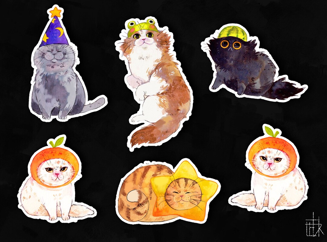 Cats With Hats Stickerset - Matte or Glitter Stickers - Etsy