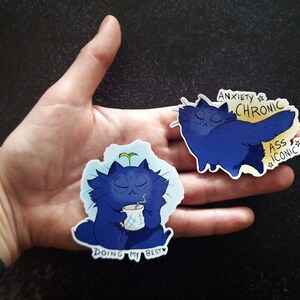 Anxiety Kitty Sticker Set - Matte or Glitter Stickers - Etsy