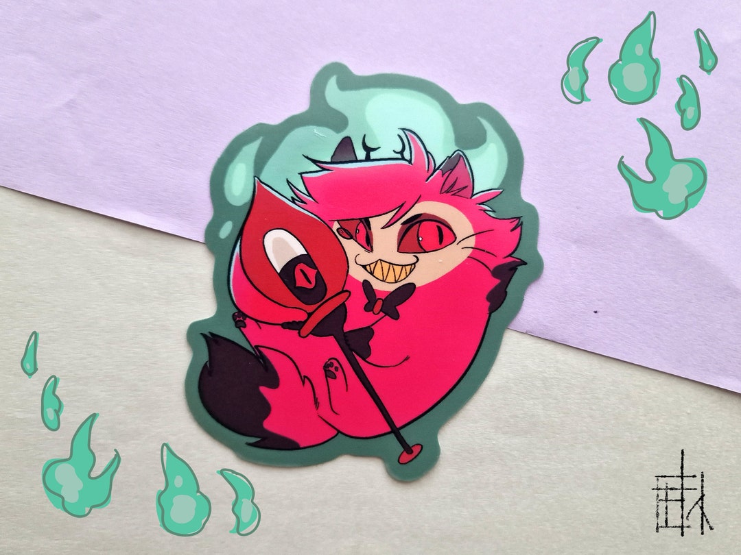 Radio Demon Kitty Sticker - Matte or Glitter Sticker - Etsy