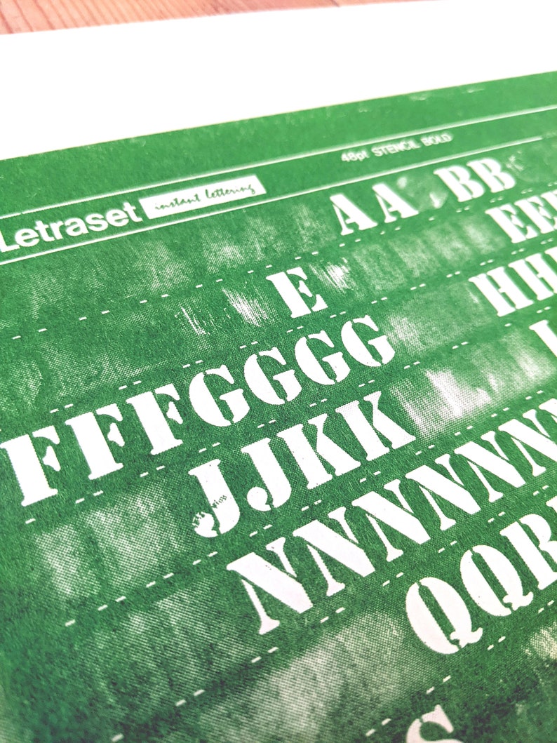 Letraset A3 Green Risograph Print | Distressed Typography | Stencil ...