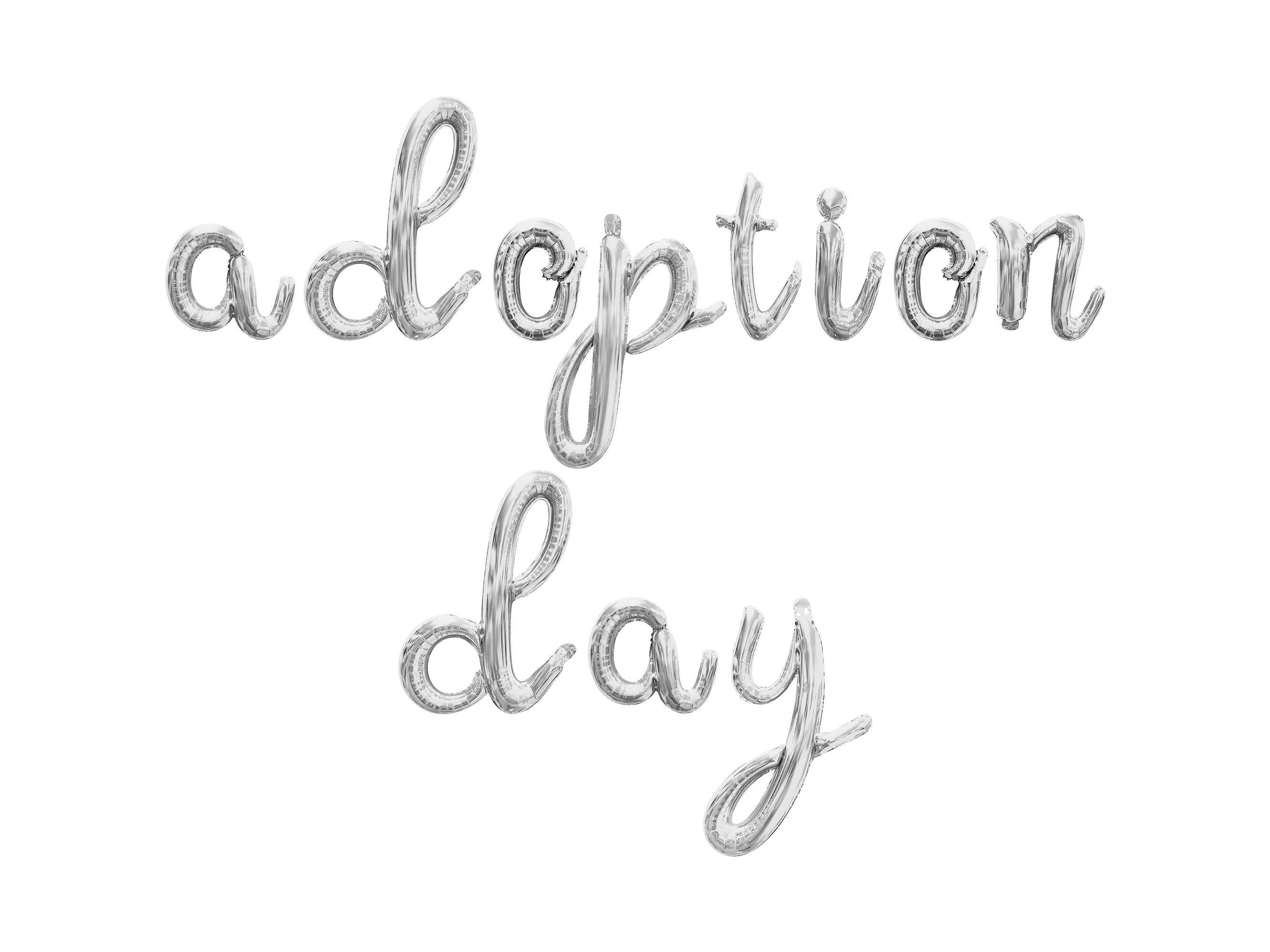 ADOPTION DAY Cursive Script Letter Balloon Banner - Gold, Rose Gold ...
