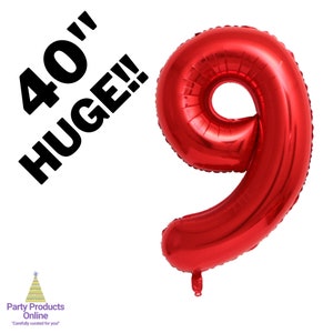 40 Inch Red Jumbo Number Balloons - Huge Giant Foil Mylar Number ...